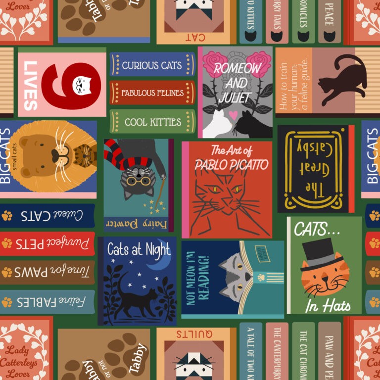 The Purrfect Book Club Cat Book Covers Multi Fat Quarter (Lewis & Iren ...